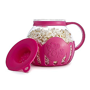 Ecolution Patented Micro-Pop Microwave Popcorn Popper with Temperature Safe Glass, 3-in-1 Lid Measures Kernels and Melts Butter, Made Without BPA, Dishwasher Safe, 3-Quart, Hot Pink