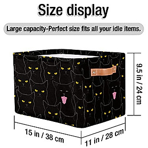 Cute Black Cat Storage Bins Baskets Fabric Laundry Baskets, Cat Animal Storage Cube Boxes Organizer Bag Bin for Toy Organizing Book Storage Shelves Nursery Closet