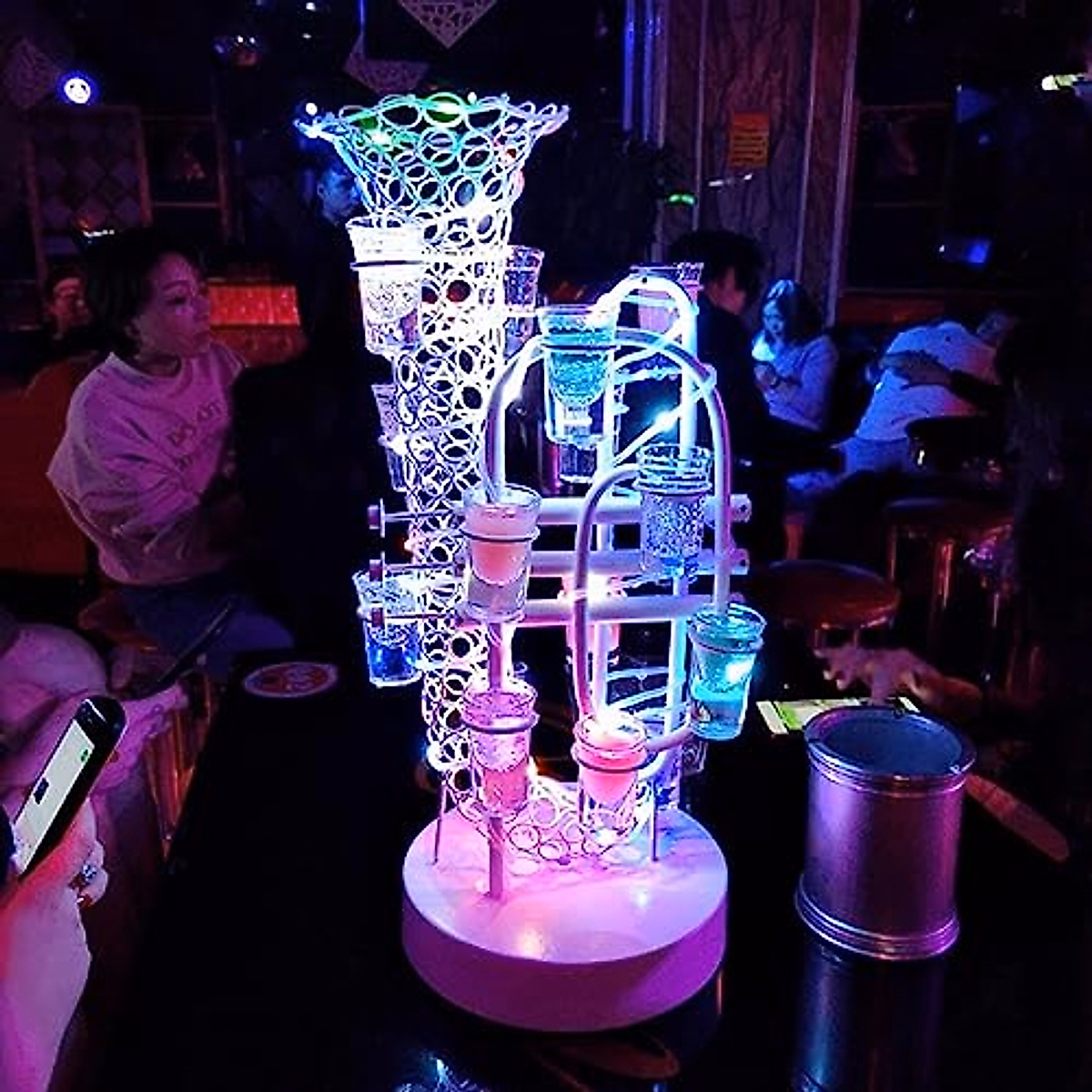YTCYKJ Neon Countertop Wine Rack,Acrylic Cup Holder with 12 Glasses Cup Holes,Colorful Light,Party Bar Drinking Tumblers Stand for Home,Bar,Party(Ferris Wheel)