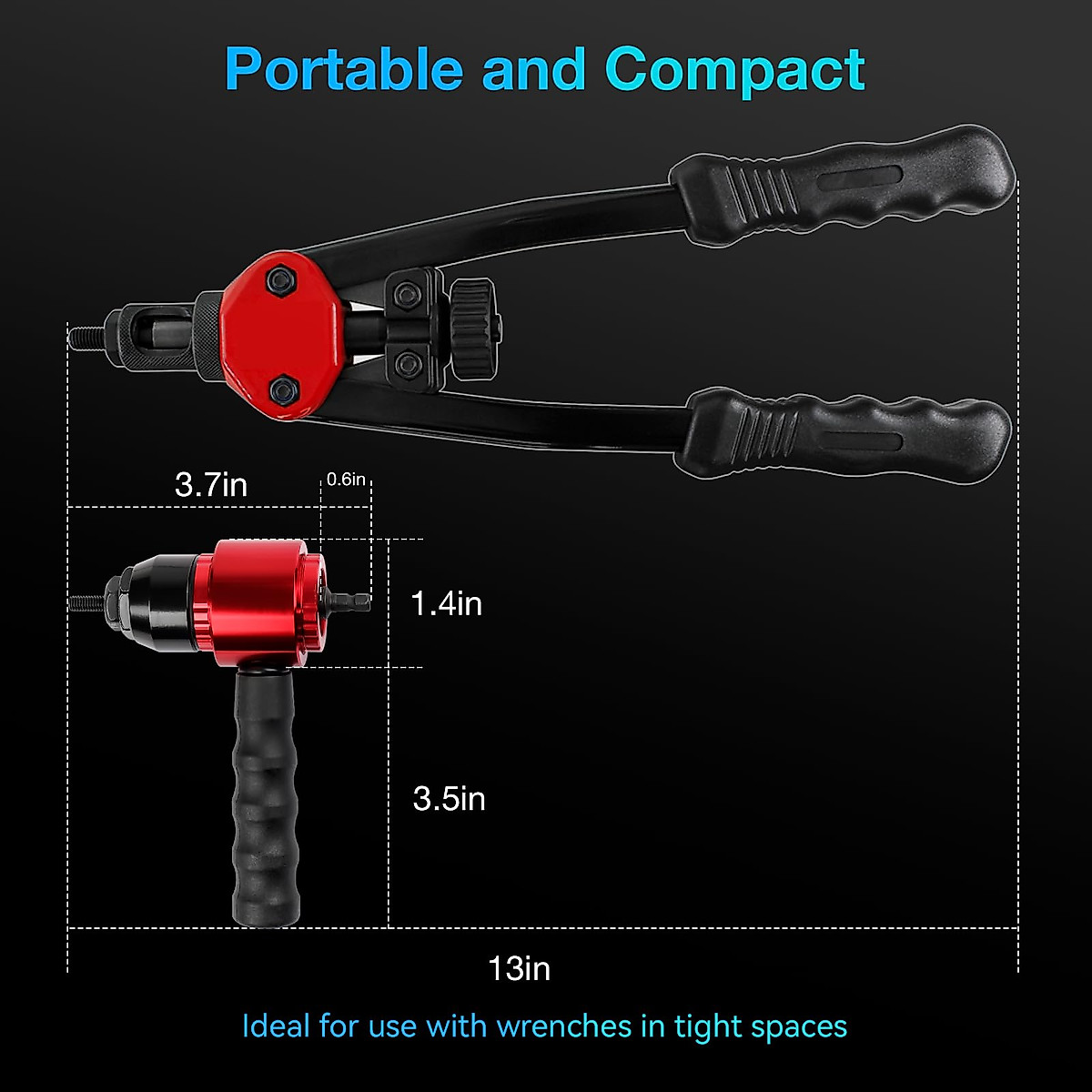 YUZES Rivet Nut Tool Rivet Nut Kit, Rivet Nut Gun Adapter Compatible with Cordless Drill & Ratchet Wrench, Newly Labor-Saving Rivnut Tool with 10 Mandrels & 50 Rivet Nuts, Rugged Carrying Case