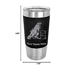 LaserGram 20oz Vacuum Insulated Tumbler Mug, Barrel Racer, Personalized Engraving Included (Faux Leather, Black)