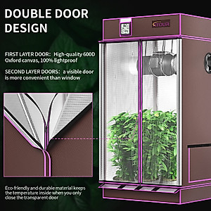 ATOUR 2x2 Grow Tent, 24"x24"x48''High Reflective Mylar 1680D Hydroponic Grow Tents, Waterproof Grow Tent with Double Cleart Observation Door and Floor Tray, for Indoor Plant Growing