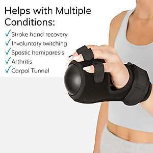 BraceAbility Anti Spasticity Splint - Contracture Stroke Resting Hand Orthosis Brace and Ball for Right or Left Cramp Relief, Twitching Pain, Recovery Therapy, Dupuytren's Treatment, Arthritis Remedy