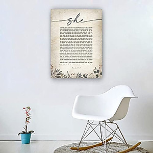 Proverbs 31 10-31 Bible Verse Canvas Wall Art Bible Verse Posters for Kitchen Giclee Artwork Rectangular Pictures Painting Prints Photo Canvas Decor for Office Wall Decorations for Bedroom (16x24inch(40x60cm),Framed)