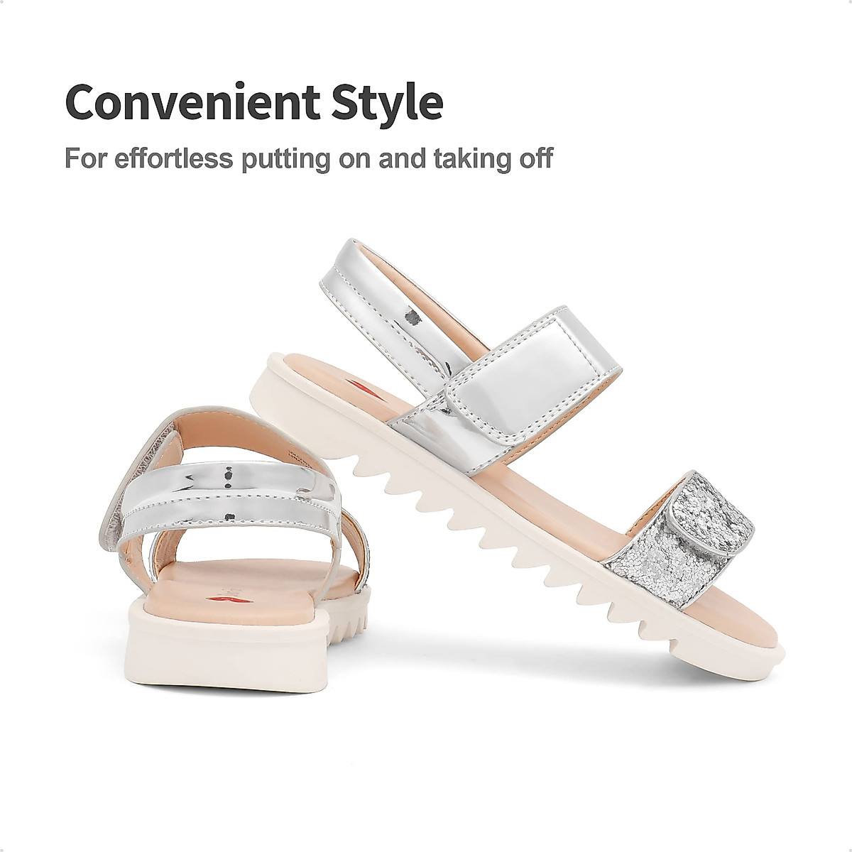 DREAM PAIRS Girls Sandals Glitter Two Strapped Casual Open Toe Sandals Little Kid/Big Kid,Size 2 Little Kid,Silver,SDLS2303K