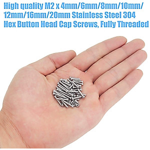 DYWISHKEY 310 Pieces M2 x 4mm/6mm/8mm/10mm/12mm/16mm/20mm, Stainless Steel 304 Hex Button Head Cap Bolts Screws Nuts Kit with Hex Wrench
