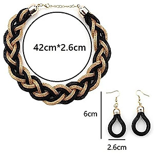 MMonesu Gold Black Statement Necklace, Braided Hollow Cable Large Bib Choker Collar, Chunky Choker National Tribal Necklace Dress Prom Jewelry for Women(BLACK-GOLD)