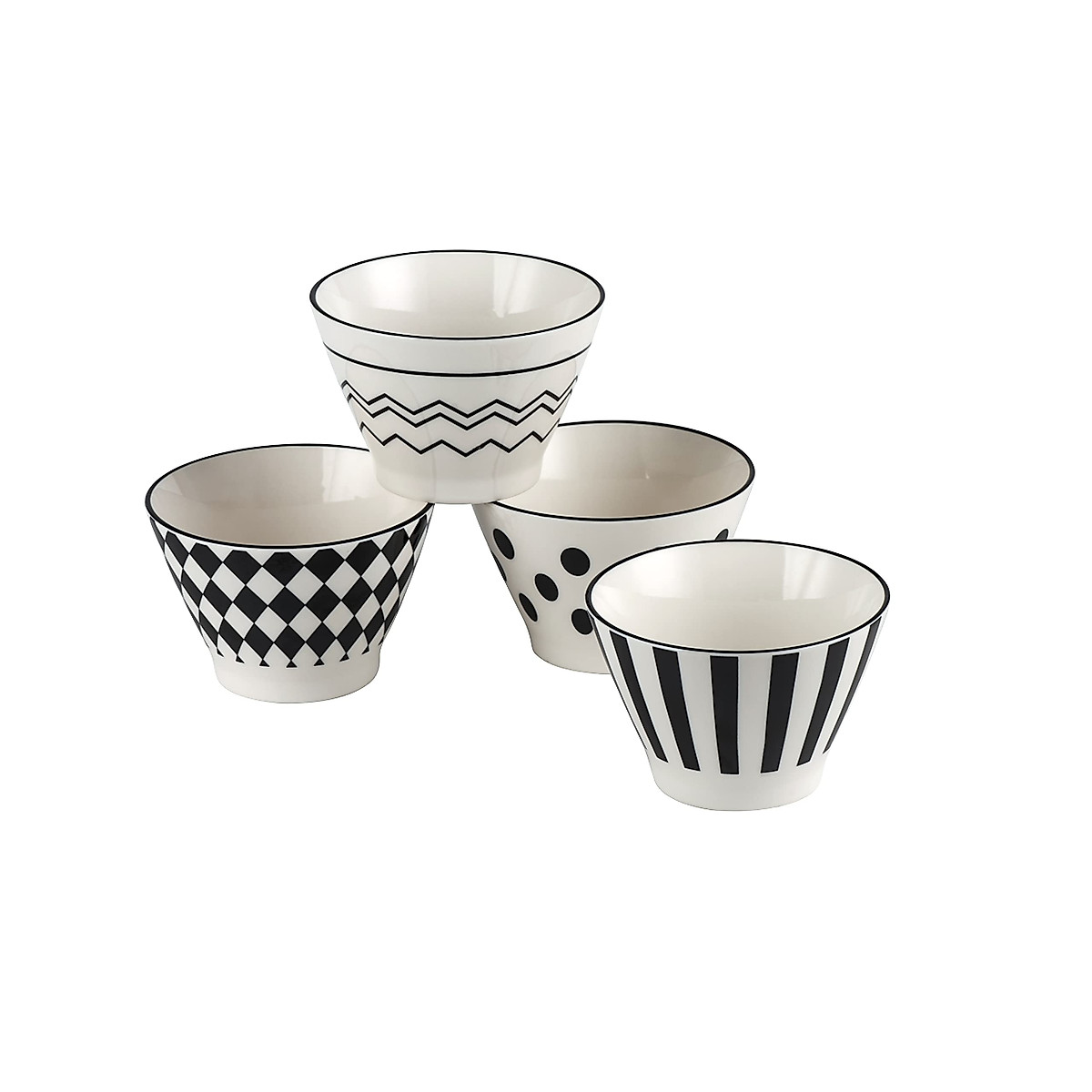 SYJAN HOME Black & White Bowls set of 4,Ceramic Soup Bowls for Kitchen,14 OZ Small Bowls for Dessert | Ice Cream | Salad | Fruits | Snacks | Rice | Cereal,Serving Dishes - 4.9 Inch