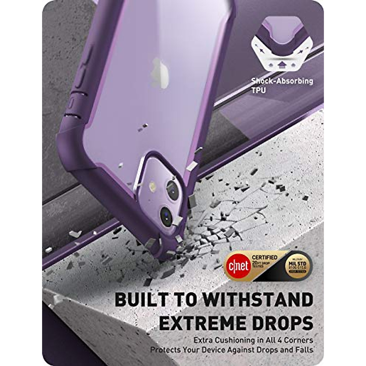i-Blason Ares Case for iPhone 11 6.1 inch (2019 Release), Dual Layer Rugged Clear Bumper Case with Built-in Screen Protector (Purple)
