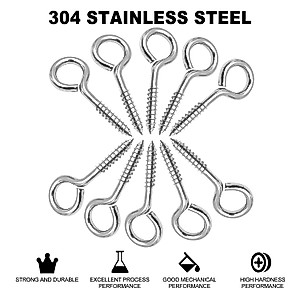 YGAOHF 2.5 Inches Eye Screws for Wood, 10 Pcs Stainless Steel Heavy Duty Eye Bolts Screw in, Silver Eye Hooks Screw, Eye Bolts for Secure Cable Wires, Safe for Indoor and Outdoor Use