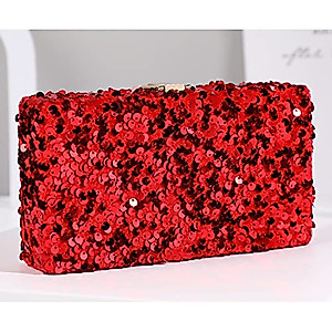 square Sequins Cocktail Wedding Engagement Handbag Evening Bag Purse Clutch Pouch7.09' x 3.94' x 1.97'(inch) (Red)