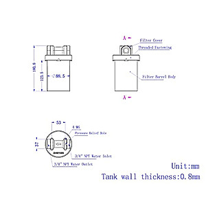 INTBUYING Heavy Duty Water Filter Shell Housing Whole House Water Purification of 304 Stainless Steel -5 inch Filter 3/4 inch NPT Inlet and Outlet with Bracket and Wrench Pin