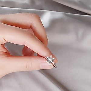 Christmas Snowflake Open Band Rings for Women Cubic Zirconia Stress Relief Spinner Anxiety Tail Finger Coil Rotate Freely Inspirations Stacking Ring Adjustable Charm Birthday Xmas Jewelry Gifts