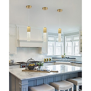 Mecgirn Modern Crystal Pendant Lights for Kitchen Island, Brushed Gold Pendant Light Fixtures 1-Light, Bubble Crystal Pendant Lighting for Bar Over Sink, GU10 Base (Bulb Not Included)