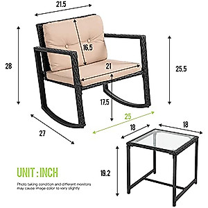 FDW Rocking Wicker Patio Furniture Modern Conversation Sets with Coffee Table for Yard and Bistro, Black