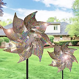 Reflective Wind Pinwheels for Yard and Garden (8 Pack) | Silver Reflective Color | Eco-Friendly Bird Repellent | Garden and Lawn Decor | Sparkly Pin Wheel | Bird Deterrent Devices Outdoor