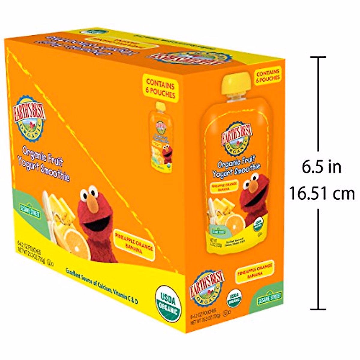 Earth's Best Organic Sesame Street Toddler Fruit Yogurt Smoothie, Pineapple, Orange and Banana, 4.2 oz. Pouch (Pack of 12)