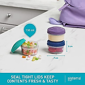 Sistema To Go Collection Mini Bites Small Food Storage Containers, 4.39 oz./130 mL, Pink/Green/Blue, 3 Count