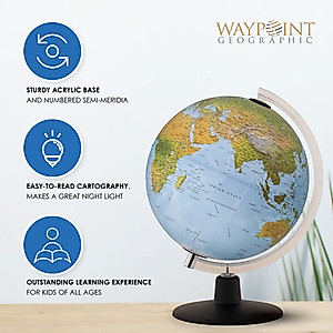 Waypoint Geographic Amazing Earth 2-in-1 Globe with Augmented Reality, 10” Illuminated World Globe, Smart Interactive Globe with Stand, Blue Ocean