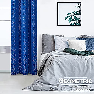 Deconovo Blackout Curtains Gold Diamond Foil Print Room Curtains 42W x 72L Inch, Thermal Insulated Noise Reducing Window Grommet Drapes Living Room Royal Blue 2 Panels