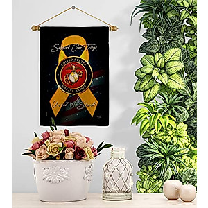 Support Marine Corps Burlap Garden Flag - Set Wood Dowel Armed Forces USMC Semper Fi United State American Military Veteran Retire Official - House Banner Small Yard Gift Double-Sided 13 X 18.5