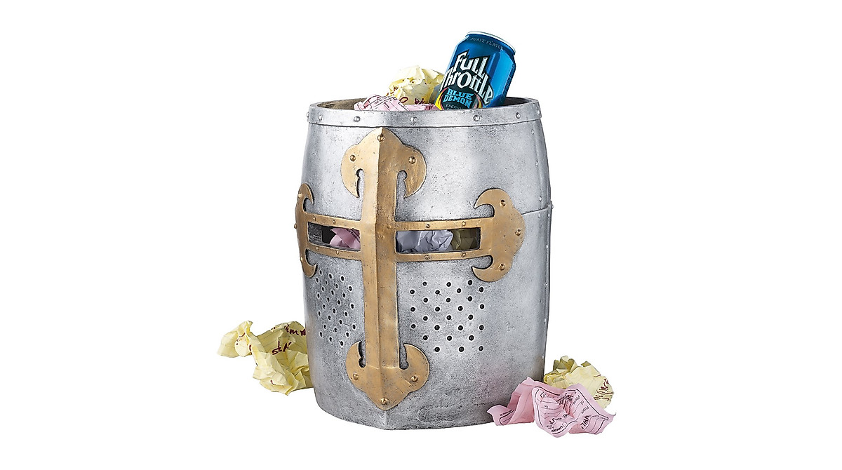 Design Toscano Crusader's Gothic Helmet Trash Bin - Medieval Decor