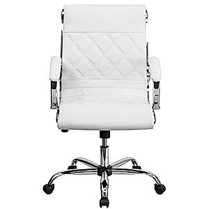 Flash Furniture Merideth Mid-Back Designer White LeatherSoft Executive Swivel Office Chair with Chrome Base and Arms