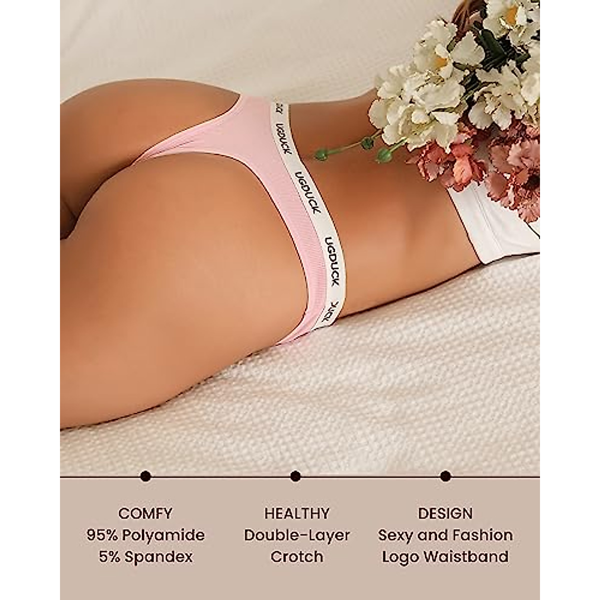 UGDUCK Thongs for Women Pack, Cotton Thongs for Women 6 Pack Cotton Panties High Rise Breathable Underwear S-XL Multicolor