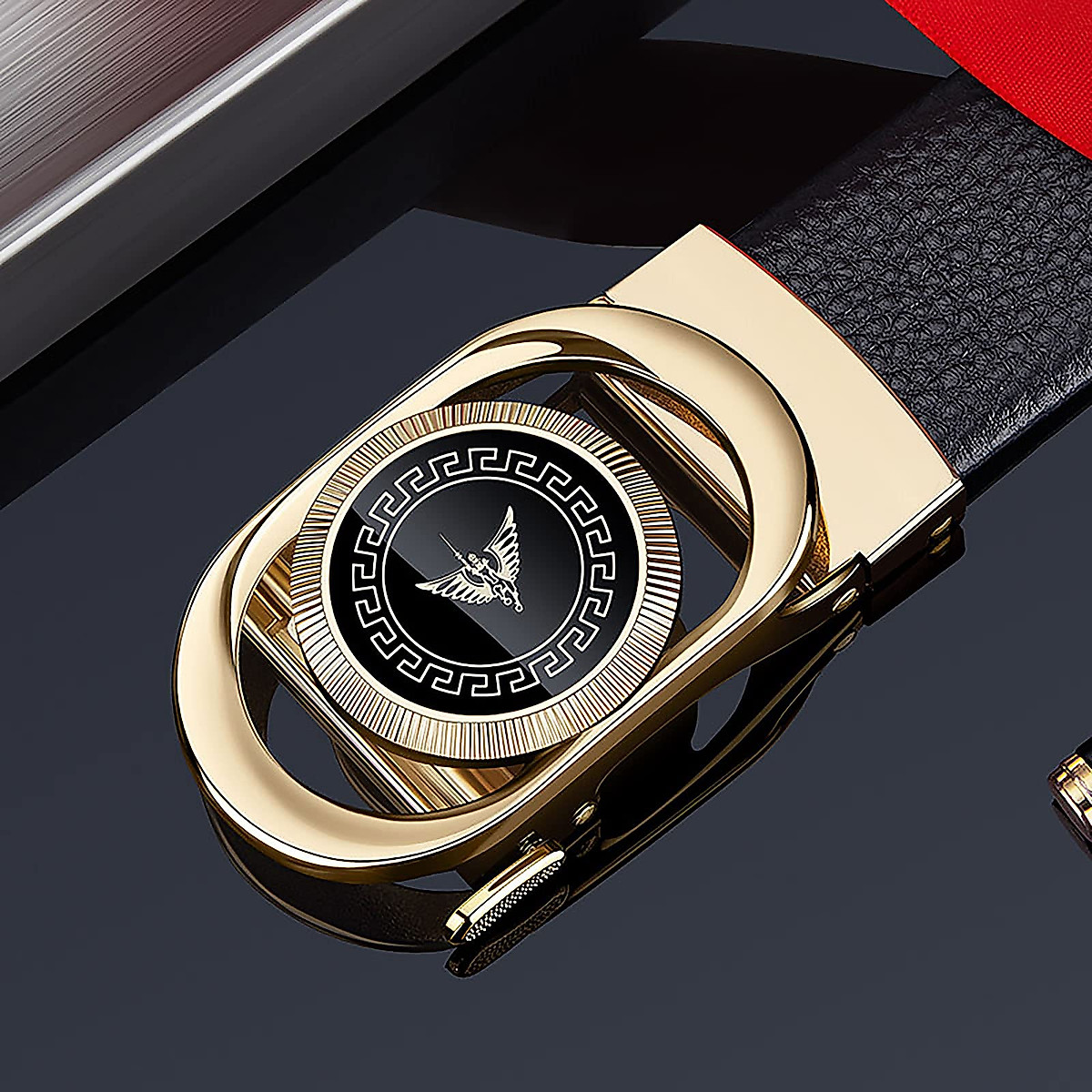 VANNANBA Men's Belt Ratchet Leather Casual Automatic Slide Buckle with Gift Box