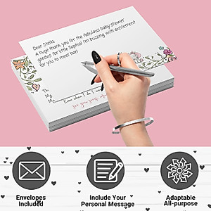 Paper Clever Party Cottage Elephant Baby Shower Thank You Cards with Envelopes - 25 Pack - Pink Floral 4x6 Blank Notes with Prefilled Message from Baby Girl - Personalizable Space for Customization