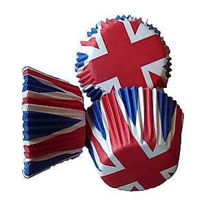 120 Pcs Union Jack Paper Cupcake Liners Coronation Cupcake Cases Baking Cups Muffin Cake Cups Great Britain Table Food Decorations for King Charles III Coronation Party Decorations, Red/White/Blue