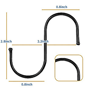 ALTKOL S Hooks for Hanging, 20 Pack S Shaped Hooks for Hanging Plants, Stainless Steel S Hooks Heavy Duty, Durable S Shaped Hooks for Kitchen,Pots, Pans, Plants, Bags, Cups, Clothes,2.8 Inch,Black