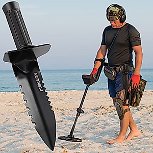 Metal Detector Shovel, Kemaier Heavy Duty Double Serrated Edge Digger, Metal Detecting Digging Tool with Sheath for Belt Mount, Gardening Accessories for Metal Detection Digging Loosening Planting