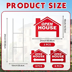 14 Pack 24 x 18 Inch Open House Sign Double Sided Real Estate Sign Posts Plastic Heavy Duty Open House Directional Open Yard Sign with Left Right Arrows 14 Pcs H Metal Stakes (Red)