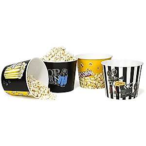 Red Co. Set of 4 Nesting Movie Theater Themed Popcorn Buckets with Individual Designs - 2 Quarts Each (Movie Night Pack)