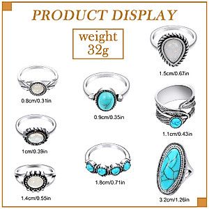 CHENGU 14 Pcs Western Jewelry for Women Boho Turquoise Necklace Rings Jewelry Set Bohemian Joint Knuckle Rings Set for Women (Classic Style)