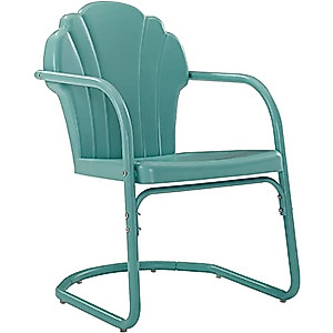 Crosley Furniture Tulip 5-Piece Outdoor Dining Set for 4, Retro Metal Round Patio Table and Chairs for Deck, Pastel Blue Satin