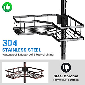 Aitatty Corner Shower Caddy Tension Pole: 4tier adjustable Rustproof Bathroom Organizer Shelves - Bathtub shampoo rack 43.5-120 inch
