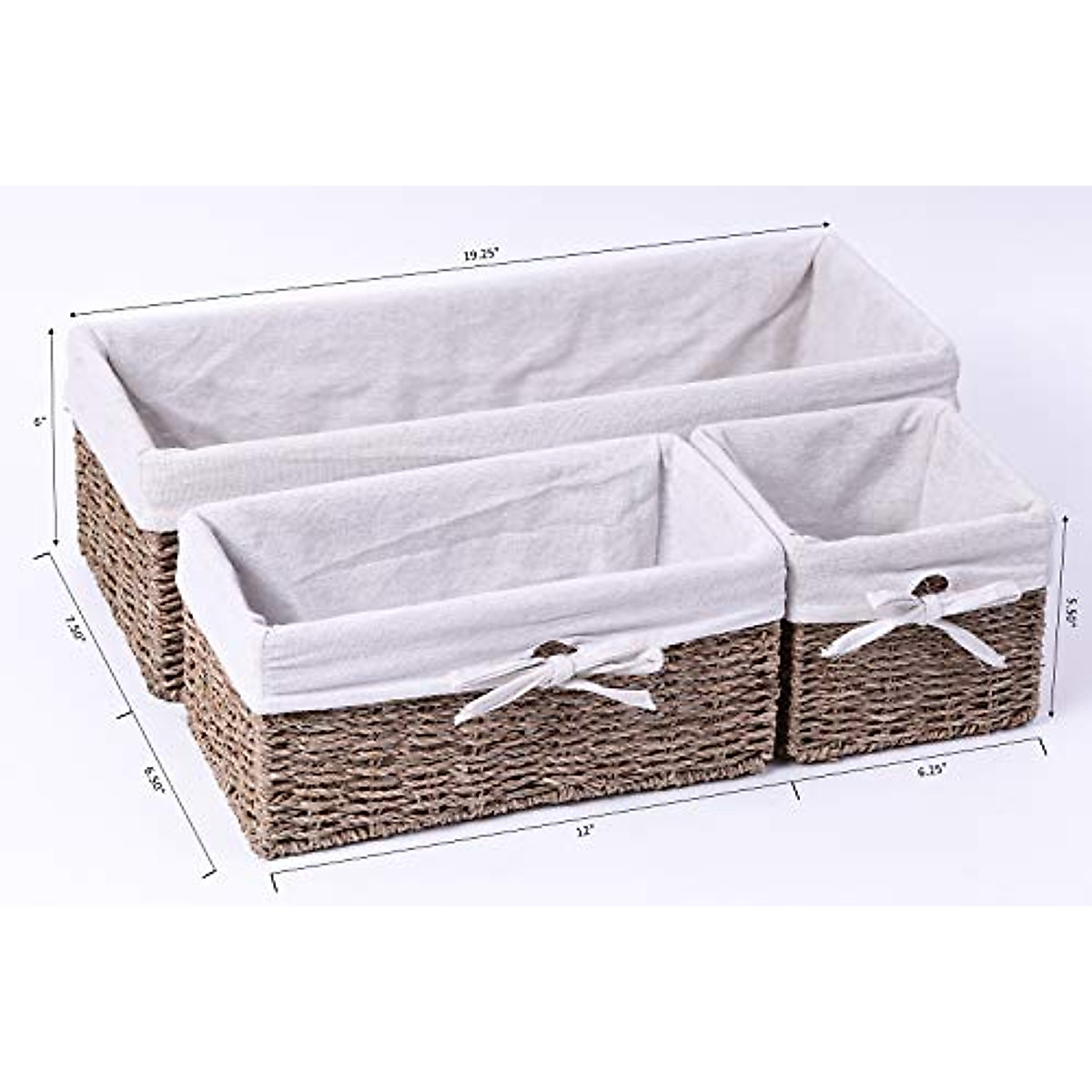 Vintiquewise Seagrass Small Shelf Storage Basket with White Lining (Set of 3)