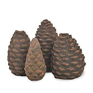 Skyflame Ceramic Fiber Pine Cones, 4 pcs Christmas Decorative Gas Faux Fireplace Logs in Assorted Sizes for Most Types of Indoor or Outdoor Fireplace and Fire Pit, Clean Burning Accessories