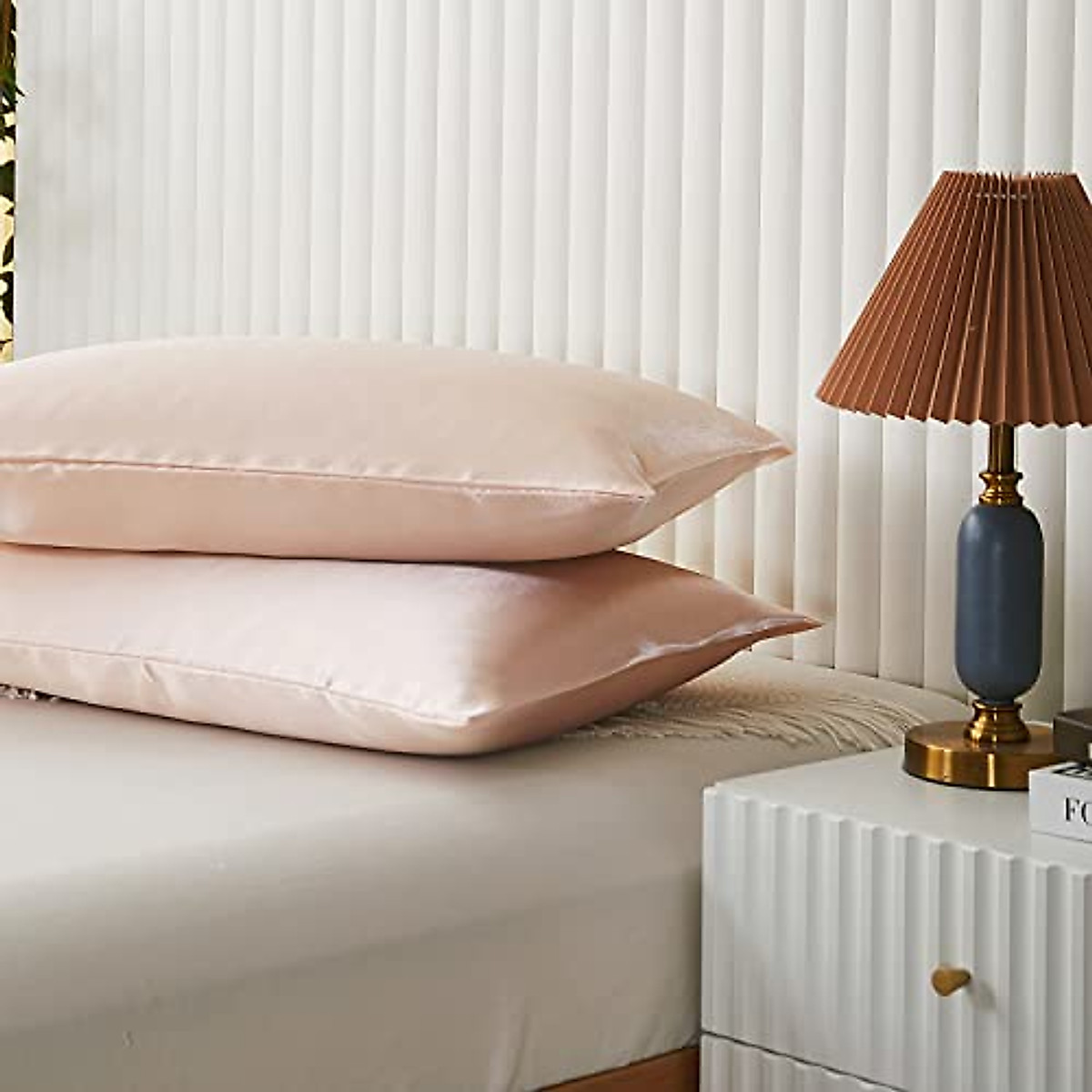 Superlake Ultrsoft Satin Pillowcase for Hair and Skin, Set of 2pc 20x30 Inches Pink Silk Queen Pillow Case, Envelope Closure Pillow Covers Gift for Women and Men (Queen, Pink)