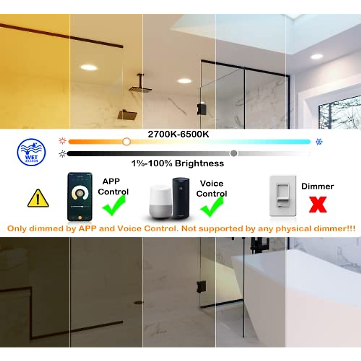 CLOUDY BAY [6 Pack] 6inch Smart WiFi LED Recessed Lights,RGBCW Color Changing Recessed Lighting,Compatible with Alexa and Google Home Assistant,No Hub Required,15W 2700K-6500K,CRI90+ Wet Location