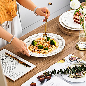 Magclay Ceramic Dinner Plates, Set of 6, 10.6 Inch Round Carved Plate, Scratch Resistant, Modern Dinnerware Dishes Set for Steak, Pasta, Party (White)