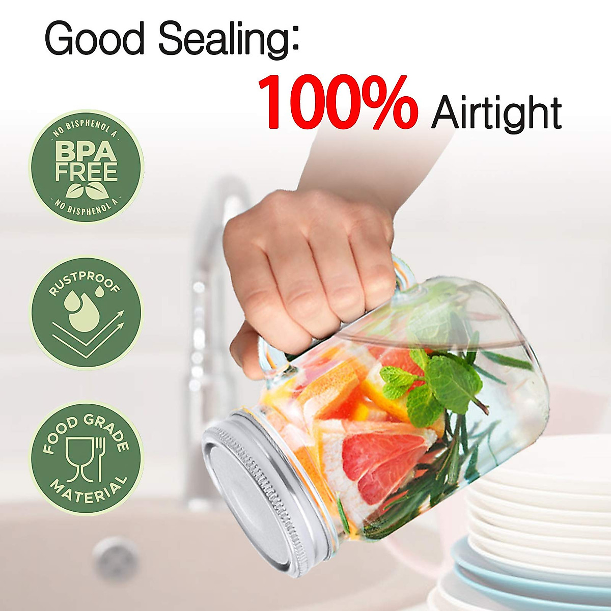 48Pcs Wide Mouth Canning Lids and Rings Mason jar lids Reusable Leak Proof Split-Type Silver Lids with Silicone Seals Rings (86mm)
