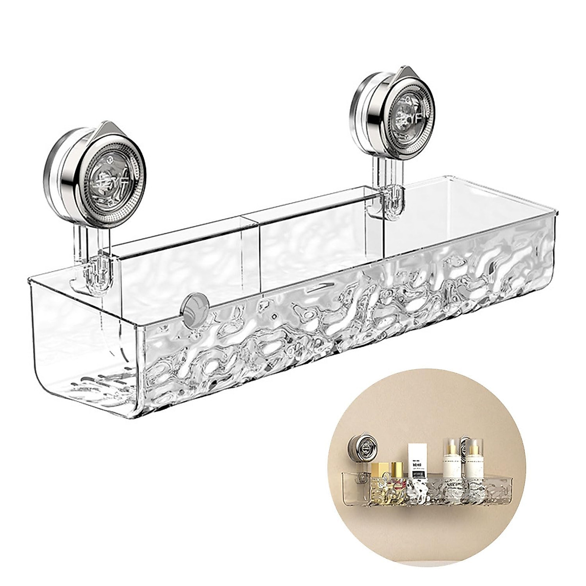ZCNANDG No Drill Clear Wall Caddy, Drill-Free Removable Storage,Removable Suction Cup Shelf, Organizer for Shower, Sink, Wall Mounted Space Saver, No Drilling Bathroom Shower Organizer