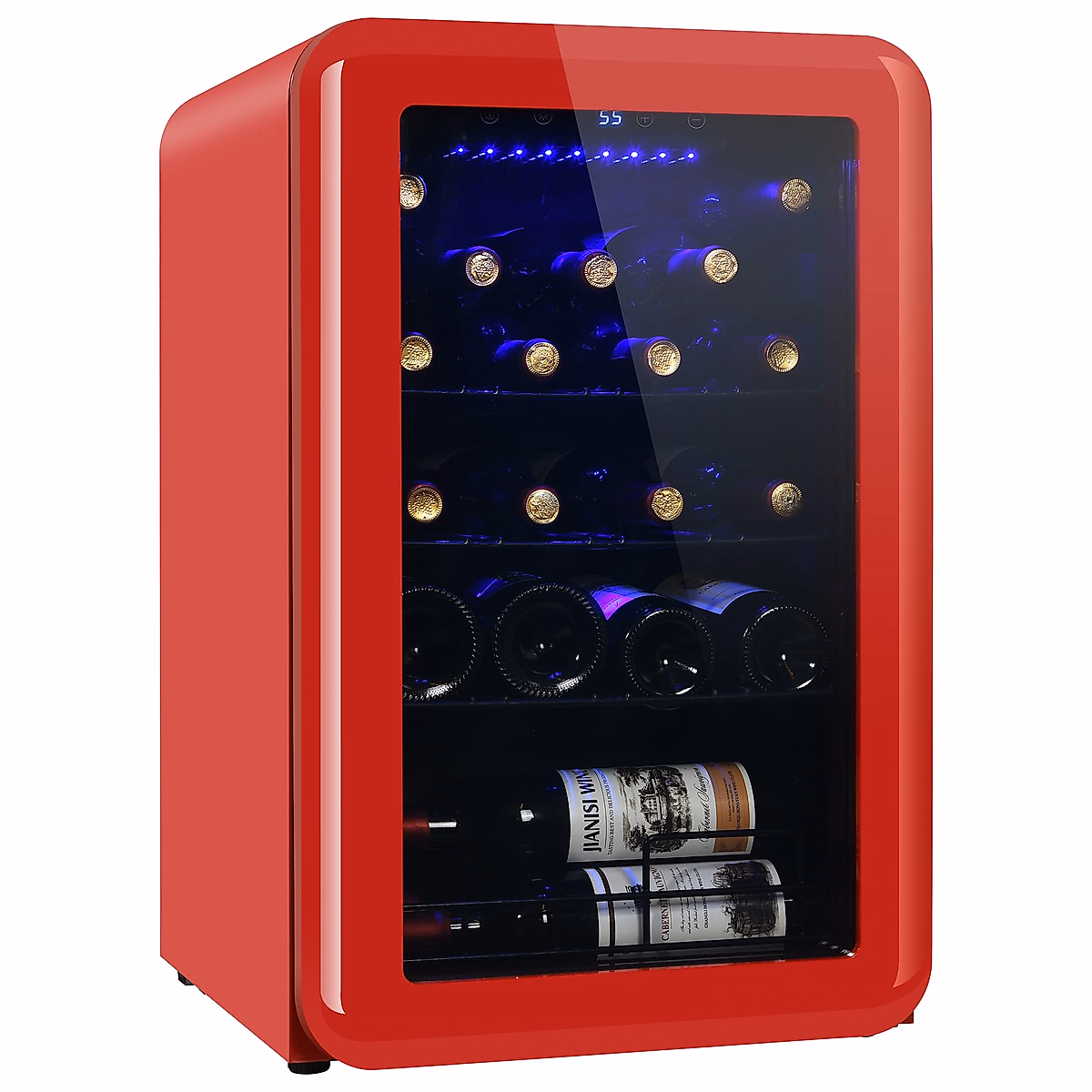 Yehha 1 Cellars 24 Bottle, Compressor Freestanding Refrigerator, Single Zone with Stainless Steel Glass Door, Mini Fridge Cooler, White, Champagne or Sparkling Wine, Red