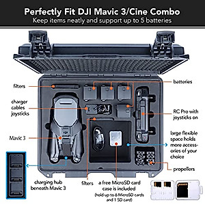Lykus Titan M320 Waterproof Hard Case for DJI Mavic 3 Classic, Mavic 3/Cine, Fit DJI RC/RC Pro and Lanyard, Free MicroSD Card Case Included [CASE ONLY]