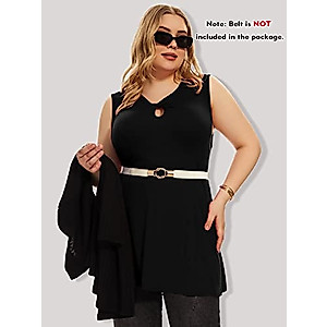 LARACE Plus Size Tank Tops for Womens Shirts Cut Out Trendy Clothes Loose Fit Tunics Twist Knot Sleeveless Blouses(Black 3X)