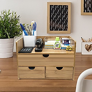 Sorbus Desk Organizer - 3-Tier Tabletop Bamboo Desk Organizers and Accessories – Mini Desktop & Countertop Organization and Storage with Drawers & Shelf for Office, Makeup Vanity, No Assembly Required
