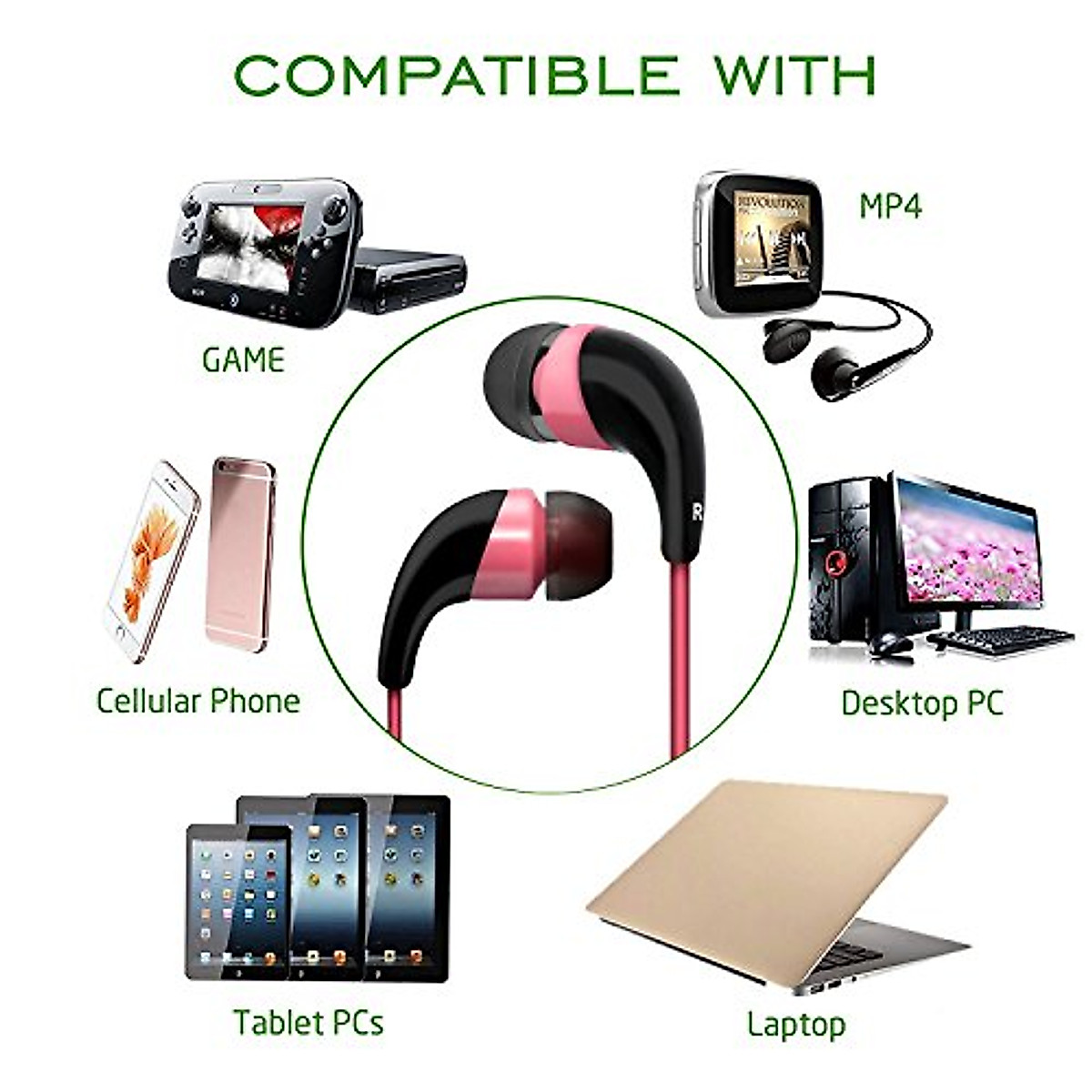 NEM Universal in-Ear Earbuds Headphones Sweatproof Stereo Bass with Microphone/Playback Control, for iPhone, iPod, iPad, Samsung, Huawei, LG, Android Smartphone, Tablets, MP3 Players (Pink)